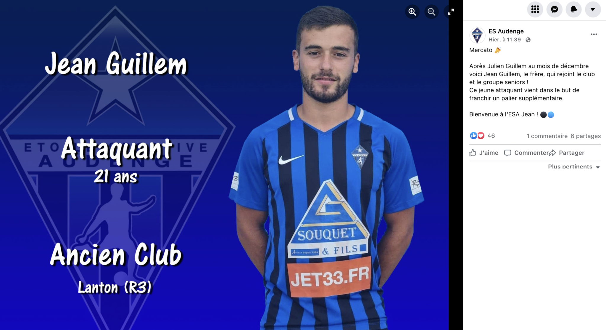 Mercato : Une nouvelle recrue pour l'ES Audenge (R2) - Foot-Gironde